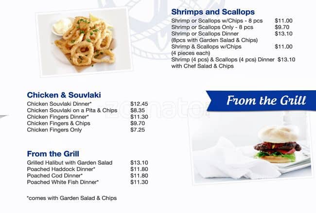 Menu at Captain George's Fish & Chips restaurant, Whitby, 201 Dundas St W