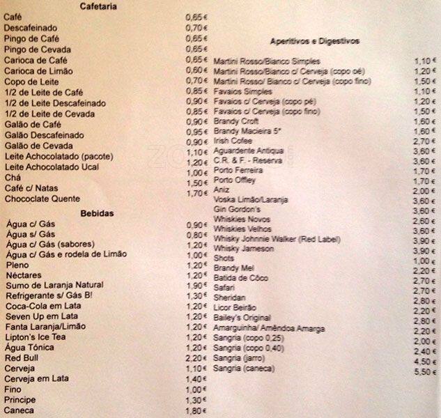 Menu em Porto Minas café, Porto