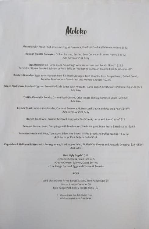Moloko Cafe Menu, Menu for Moloko Cafe, Meadowbank, Auckland ...