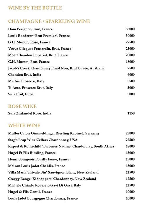 Menu at Mohan Mahal, Jaipur