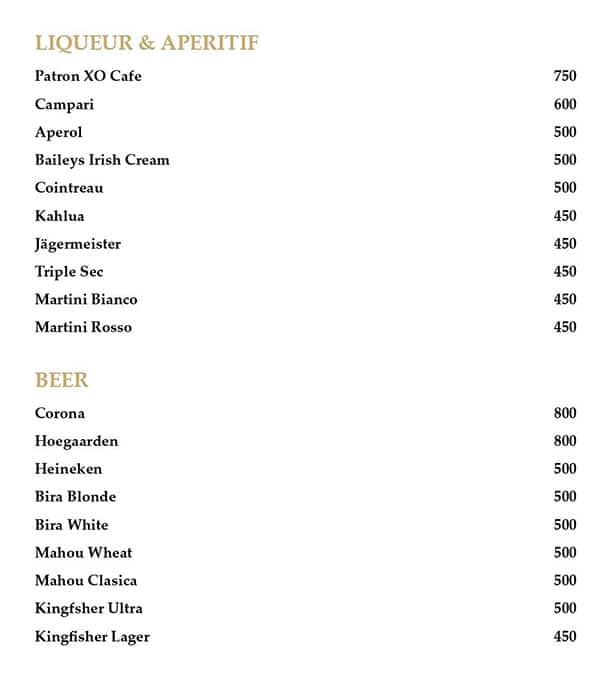 Menu at Mohan Mahal, Jaipur