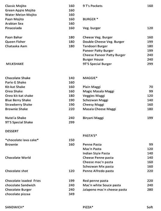 Menu of 9 Tea's Cafe, Nalasopara, Mumbai