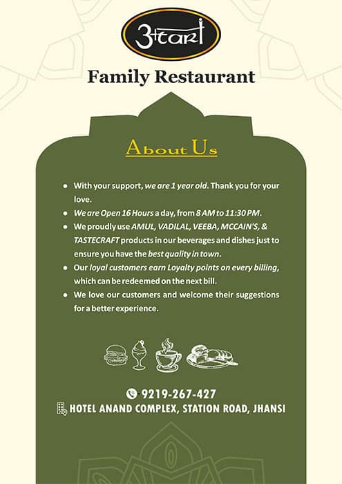 Menu of Atari, Civil Lines, Jhansi