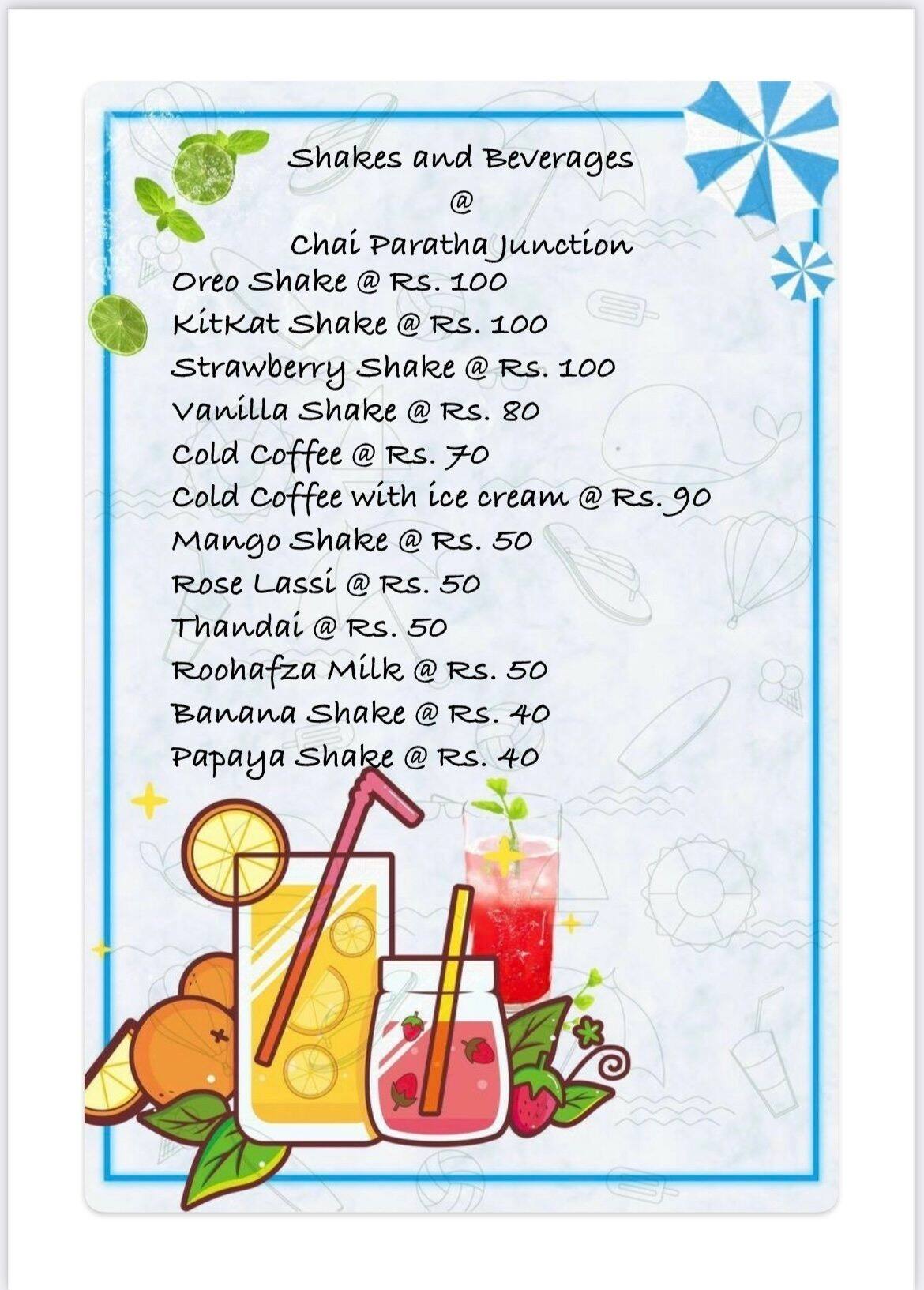 Menu at Chai Paratha Junction, Neemrana