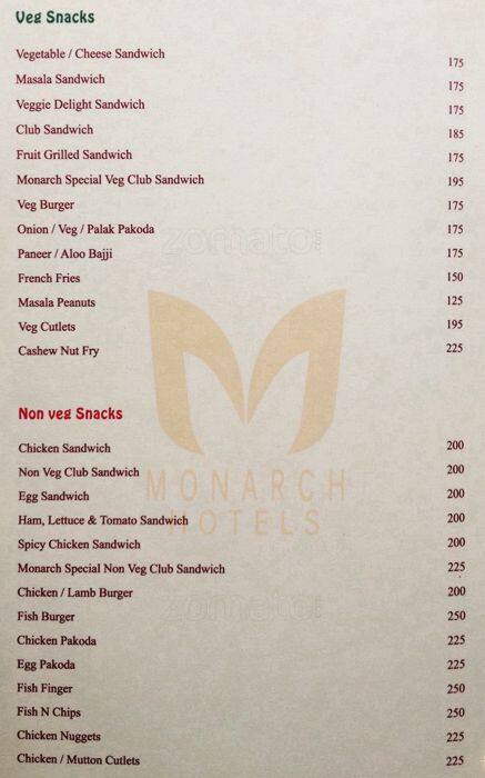 Menu at Finesse (Monarch Luxur), Bengaluru