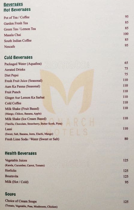 Menu at Finesse (Monarch Luxur), Bengaluru