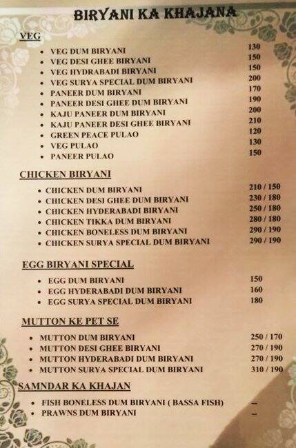Hotel Surya Biryani House Menu - Zomato