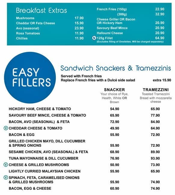 Menu at Dulce Cafe, Johannesburg, 1 Fairway Avenue