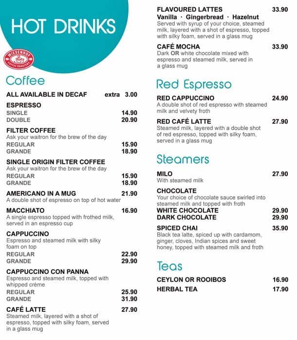 Menu at Dulce Cafe, Johannesburg, 1 Fairway Avenue