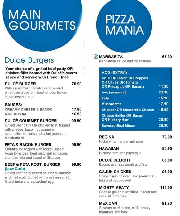 Menu at Dulce Cafe Wilgeheuwel, Roodepoort, 01 Amplifier St