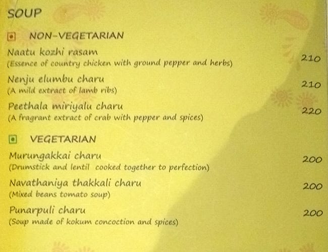 Menu of Malgudi - The Savera Hotel, Mylapore, Chennai
