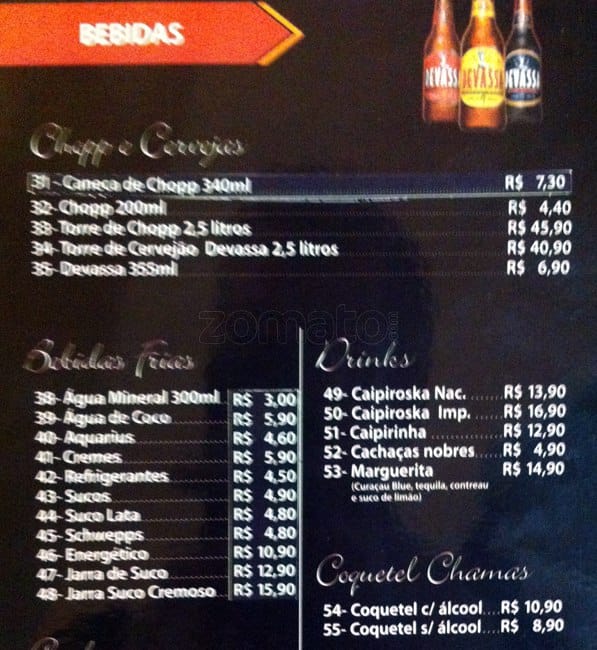 Menu em Restaurante Chamas Grill Rodízio de Pizza Taguatinga Brasília ...