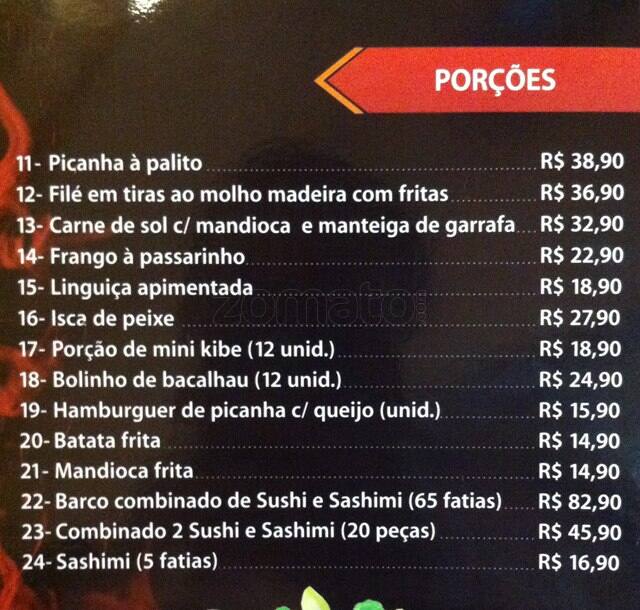 Menu em Restaurante Chamas Grill Rodízio de Pizza Taguatinga Brasília ...