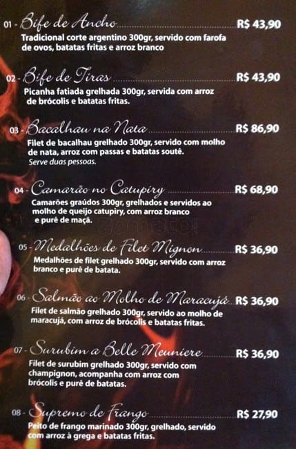 Menu em Restaurante Chamas Grill Rodízio de Pizza Taguatinga Brasília ...