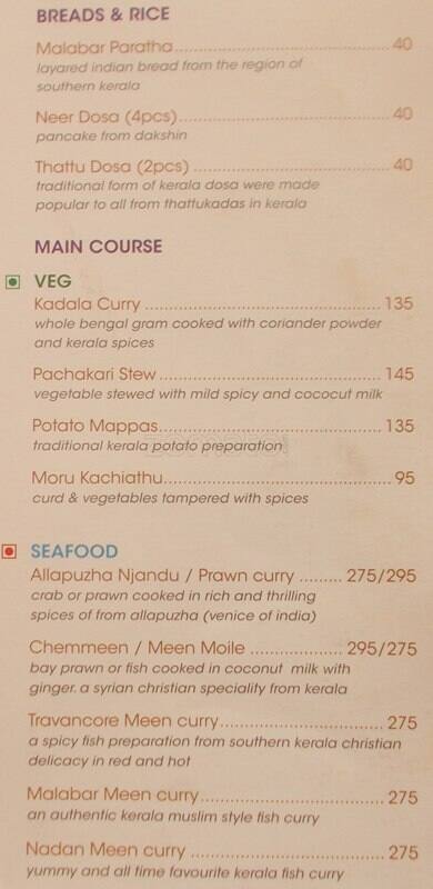 Menu at Green Meadows Resort, Chennai