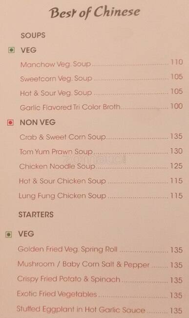 Menu at Green Meadows Resort, Chennai