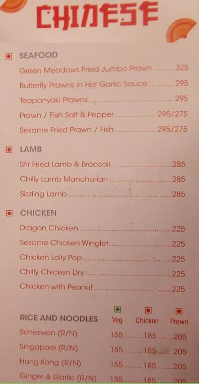 Menu at Green Meadows Resort, Chennai
