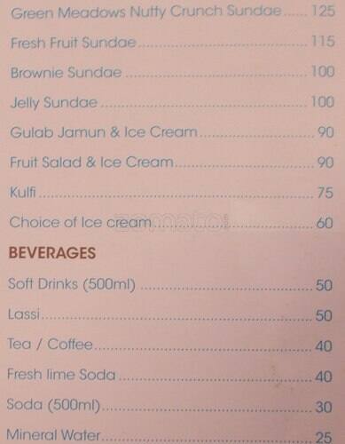 Menu at Green Meadows Resort, Chennai
