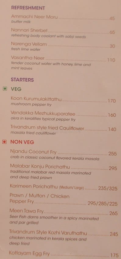Menu at Green Meadows Resort, Chennai