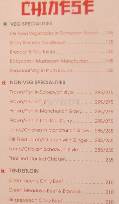 Menu at Green Meadows Resort, Chennai