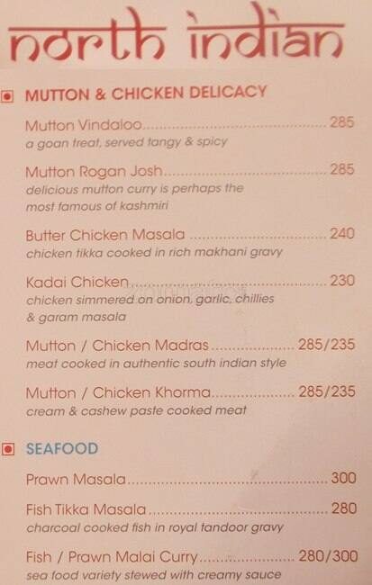 Menu at Green Meadows Resort, Chennai