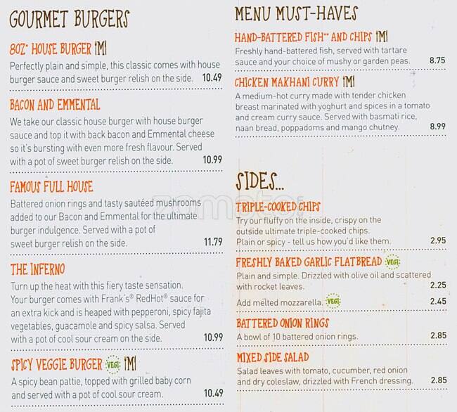 Carta del restaurante Premier Inn Birmingham City - Aston hotel, Birmingham