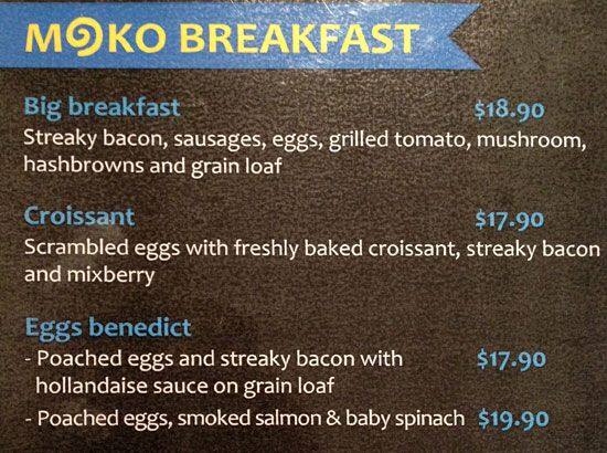 Menu at Moko Sublime Espresso cafe, Christchurch, Bush Inn Centre