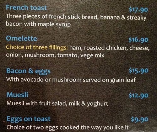Menu at Moko Sublime Espresso cafe, Christchurch, Bush Inn Centre