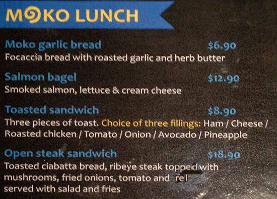 Menu at Moko Sublime Espresso cafe, Christchurch, Bush Inn Centre