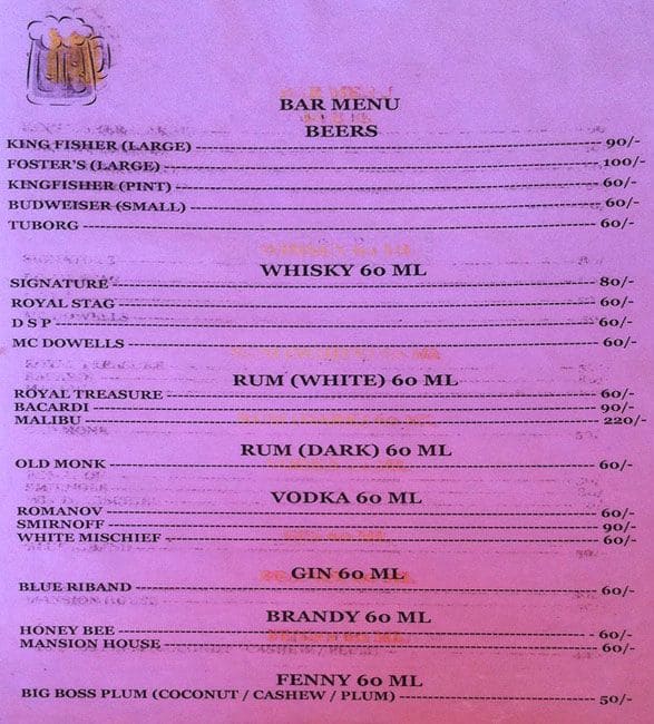 Menu at Spice Oven, Arpora