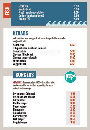 Menu at Embassy Grill fast food, Dublin