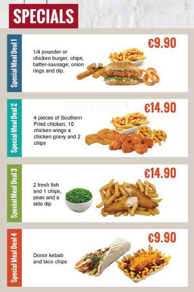 Menu at Embassy Grill fast food, Dublin