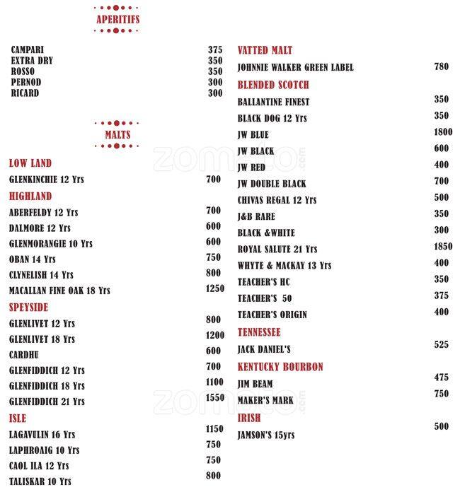 Menu at The Malts, Mumbai