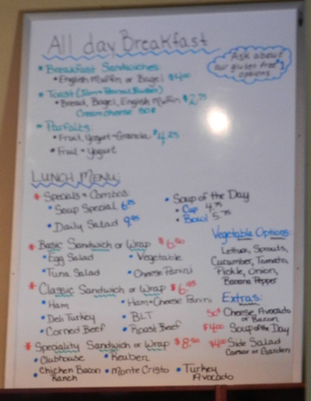 Menu at Meet on Higher Ground, Radium Hot Springs