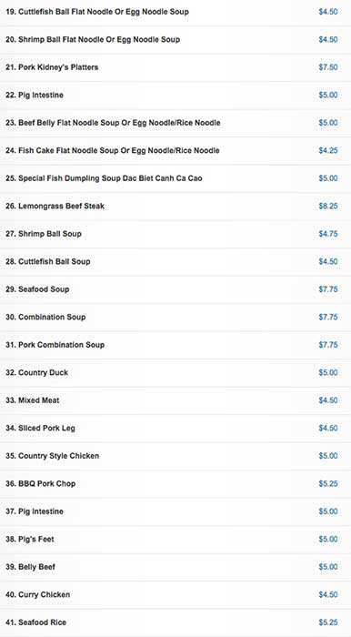 Menu at Bo Ky restaurant, New York City