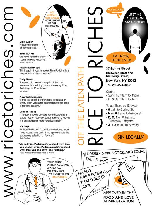 Menu at Rice to Riches desserts, New York City