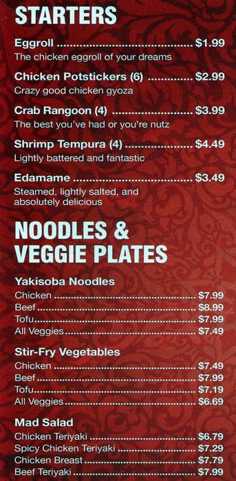 Menu at Teriyaki Madness restaurant, Austin, Burnet Rd