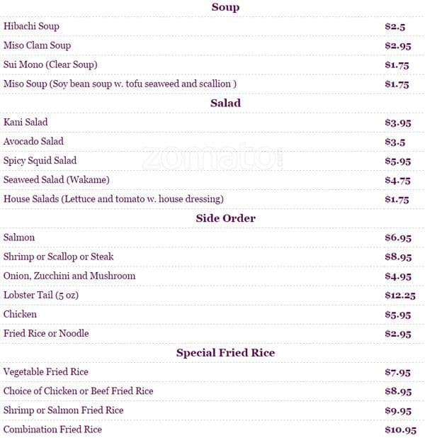 Menu at Mt Fuji Hibachi and Sushi Bar, Denver