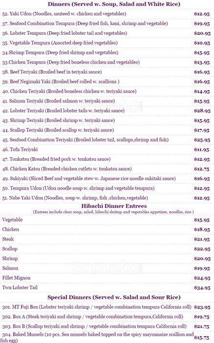 Menu at Mt Fuji Hibachi and Sushi Bar, Denver