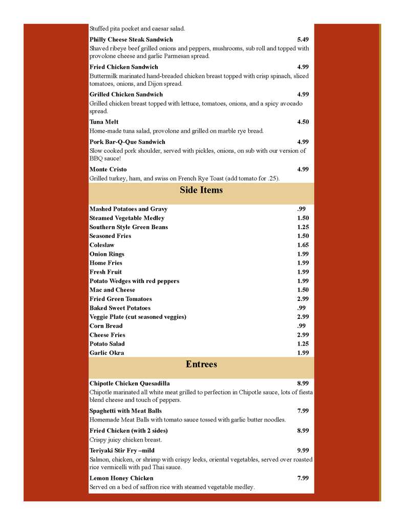 Menu at Cafe 360, Louisville