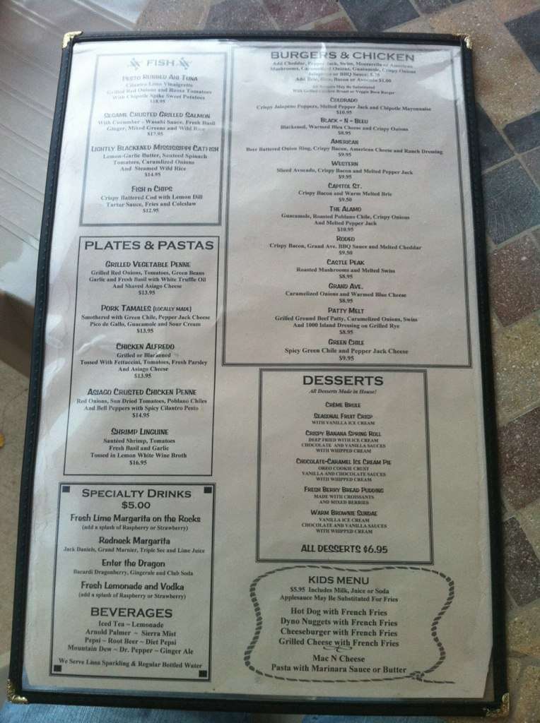 Menu at Grand Ave Grill restaurant, Eagle