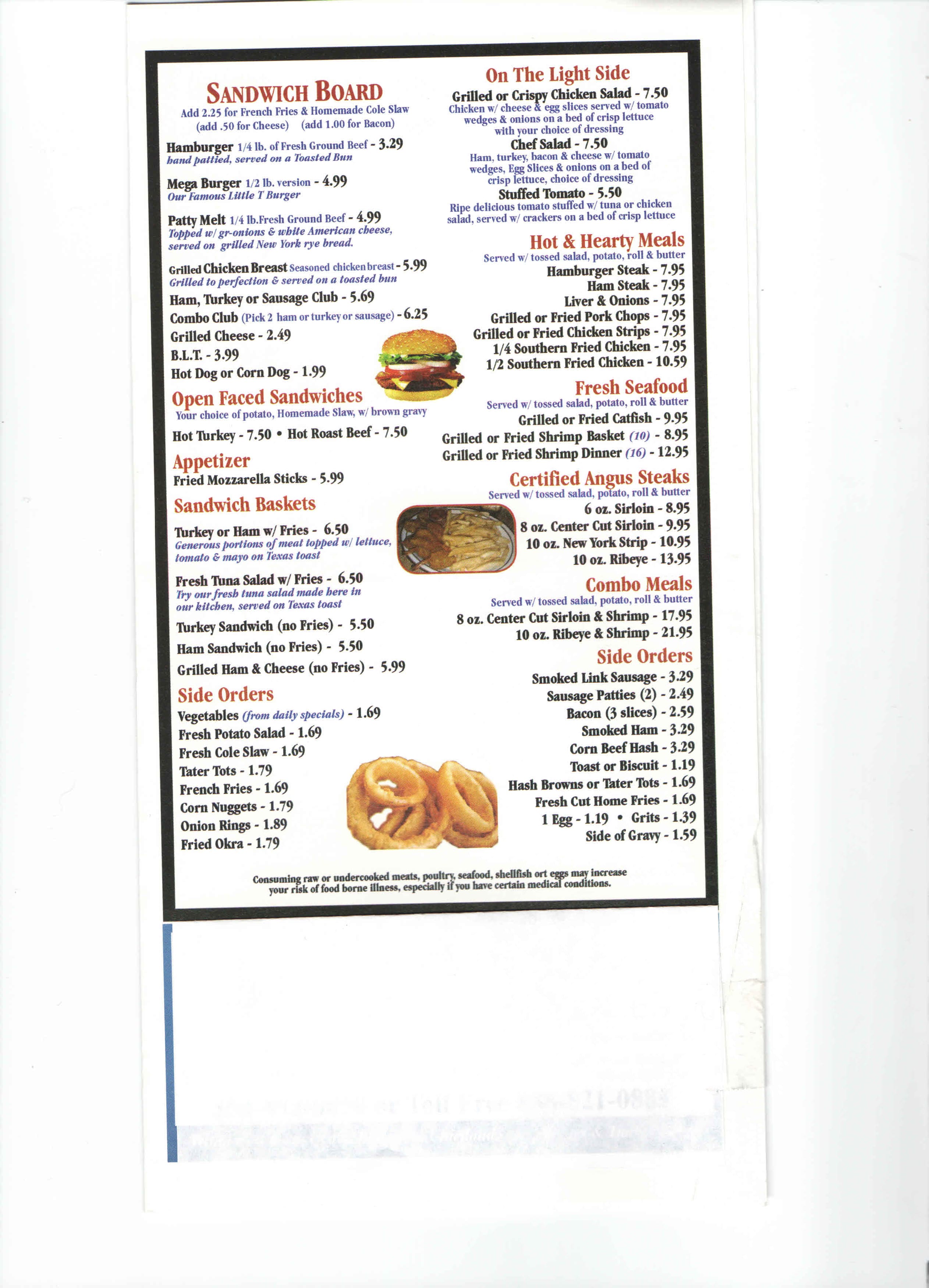 Menu at Bett's Big T Restaurant, Chiefland