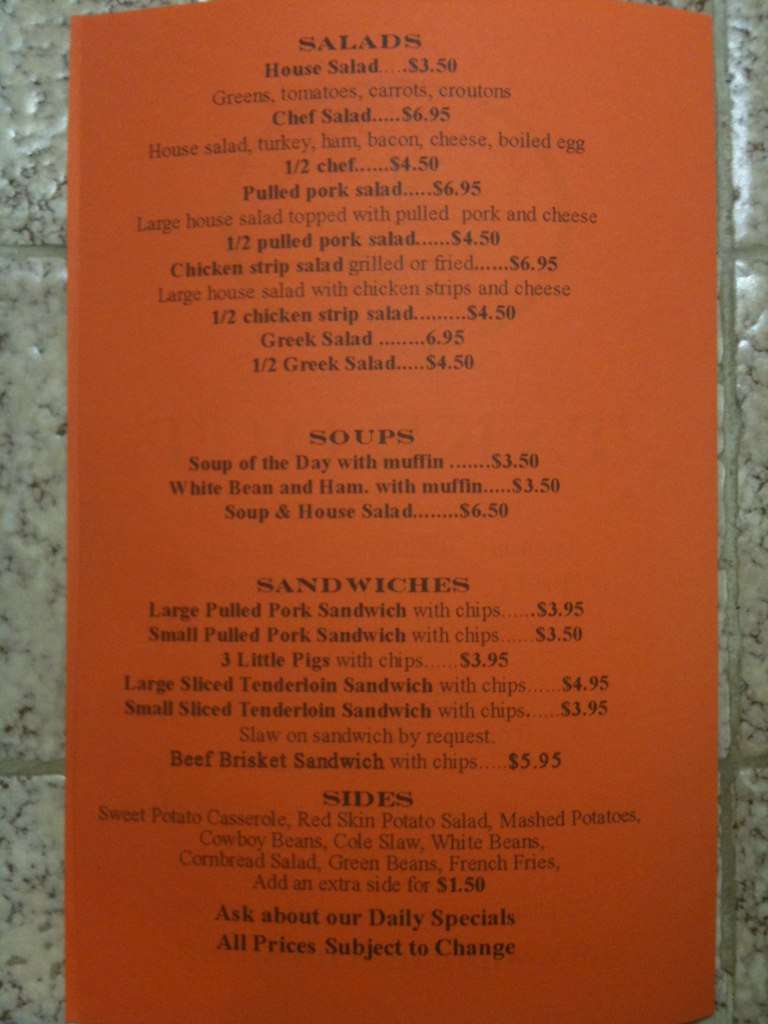 Menu at Pig & Chick BBQ, Rogersville