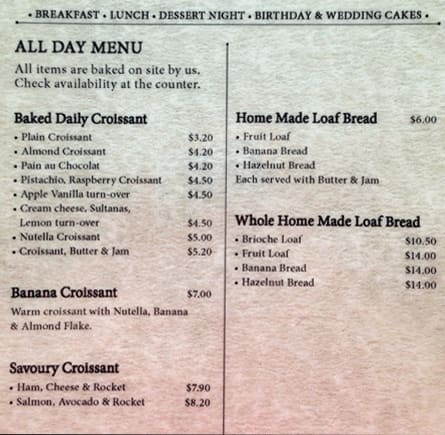 Menu at La Madeleine cafe, Norwood