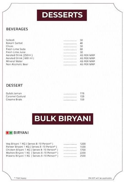 Menu at Konkan Fusion, Thane