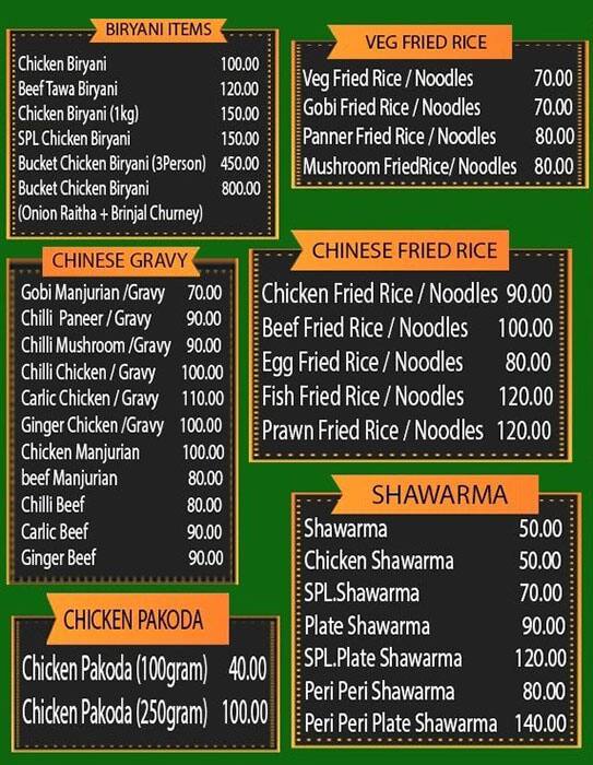 Menu of Arabian Habibi, Valasaravakkam, Chennai