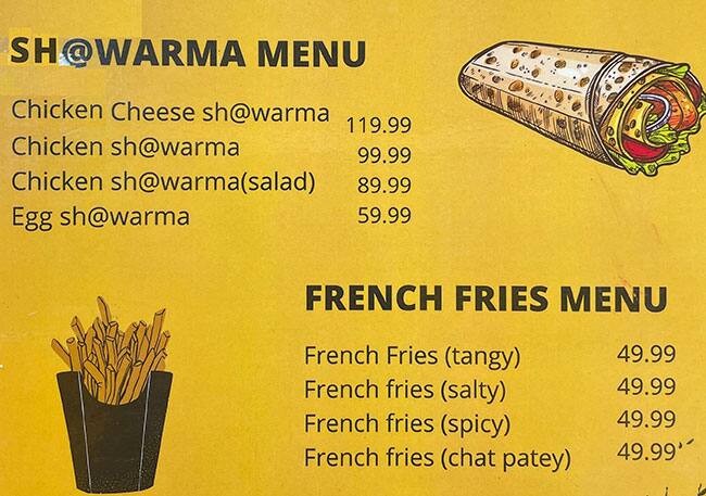 Menu of Shwarma, ECIL, Secunderabad