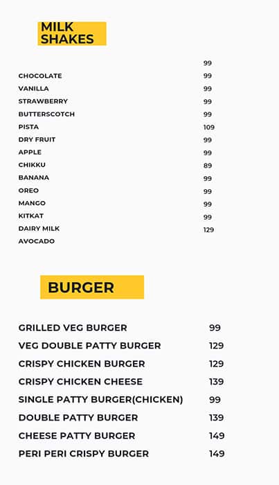 Menu of Bros Cafe, Banaswadi, Bangalore