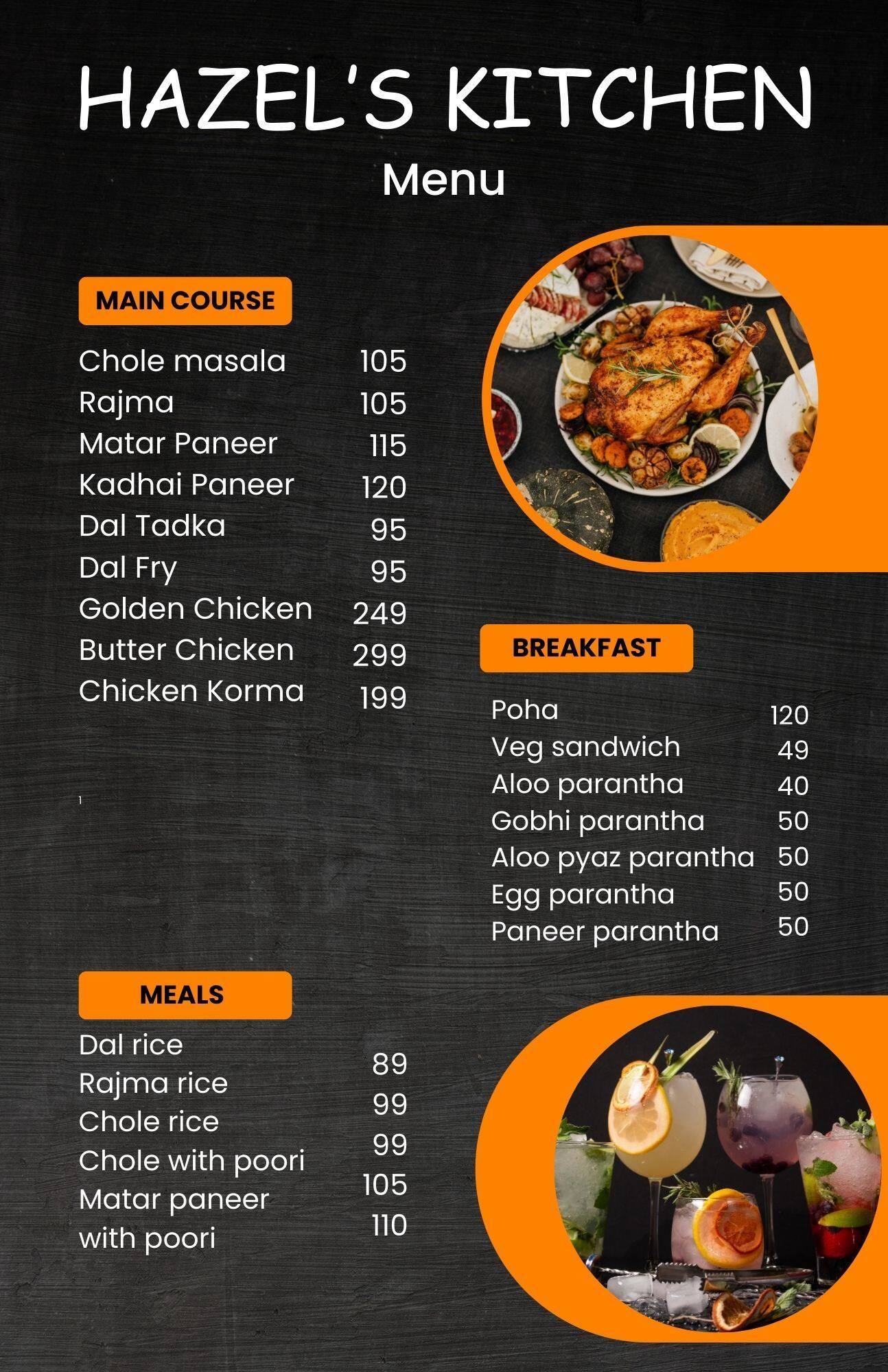 Menu of Hazel's Kitchen, Shakarpur, New Delhi