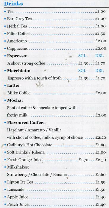Menu at Little Woodford cafe, London